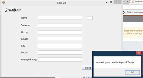 C Incorrect Syntax Error When Inserting Values Into Sql Database