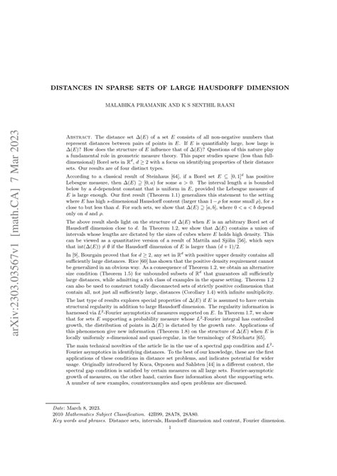 Pdf Distances In Sparse Sets Of Large Hausdorff Dimension