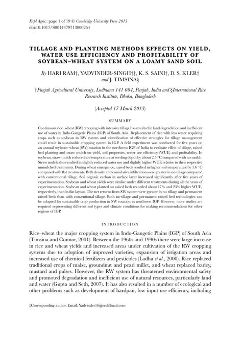 Pdf Tillage And Planting Methods Effects On Yield Water Use