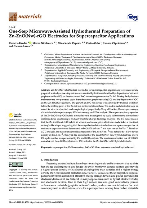 Pdf One Step Microwave Assisted Hydrothermal Preparation Of Zn Zno Nw Rgo Electrodes For