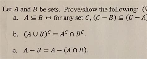 solved let a and b be sets prove or show the following