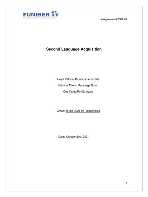 Second Language Acquisition Assignment Fp003 Sla Pdf Second