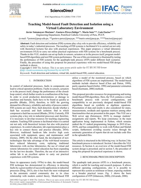 Pdf Teaching Model Based Fault Detection And Isolation Using A