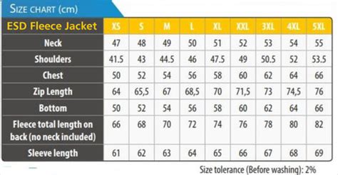 Sizing Chart Premium Fleece Jacket Grove Sales Ltd