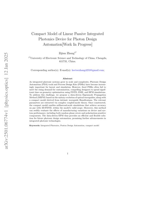 Pdf Compact Model Of Linear Passive Integrated Photonics Device For Photon Design Automation