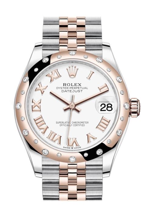 Rolex Datejust 31 White Roman Dial Diamond Bezel Jubilee Rose Gold Two