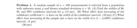 Solved Problem 1 A Random Sample Of N 100 Measurements Is