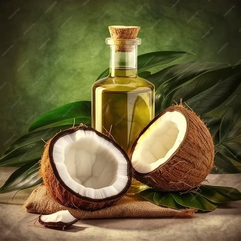 Coconuts Coconut Leaves And Coconut Oil Product Photography Background