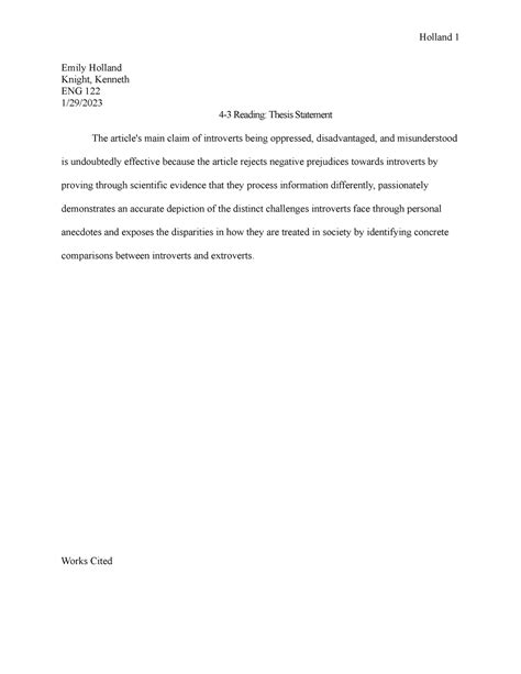 4 3 Reading Thesis Statement Caring For Your Introvert Holland 1