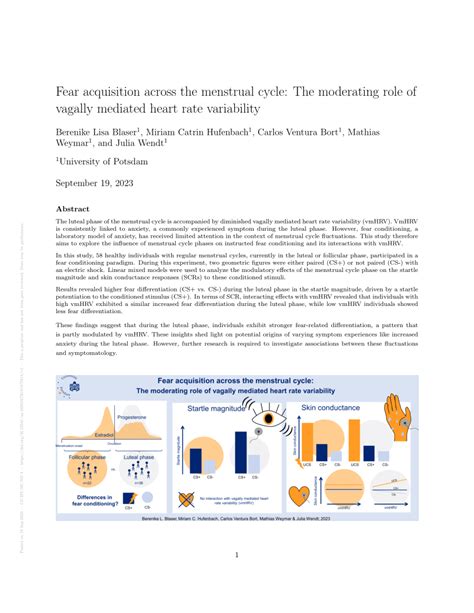 Pdf Fear Acquisition Across The Menstrual Cycle The Moderating Role Of Vagally Mediated Heart