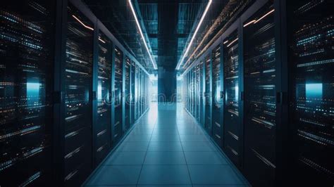server room in data center full of telecommunication equipment big