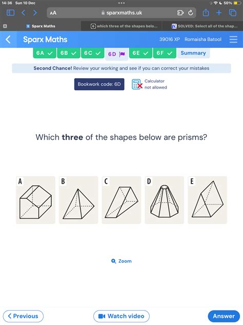 SOLVED Sparx Maths G which three of the shapes belo ℕ OLVED Select all of the shap 6 A