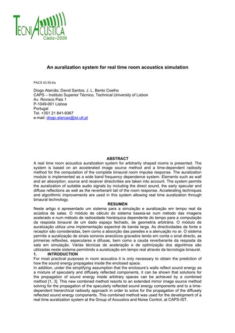 Pdf An Auralization System For Real Time Room Acoustics Simulation