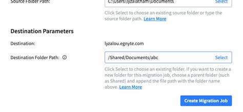 Creating A New Migration Job Egnyte