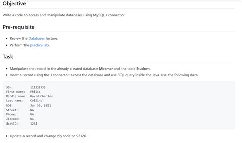 solved write a code to access and manipulate databases using