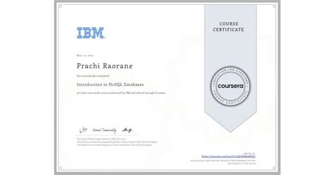 Completion Certificate For Introduction To Nosql Databases Prachi Raorane
