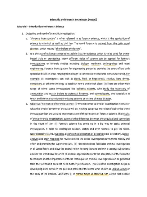 Scientific And Forensic Techniques Of Criminal Investigation Pdf Forensic Science Expert