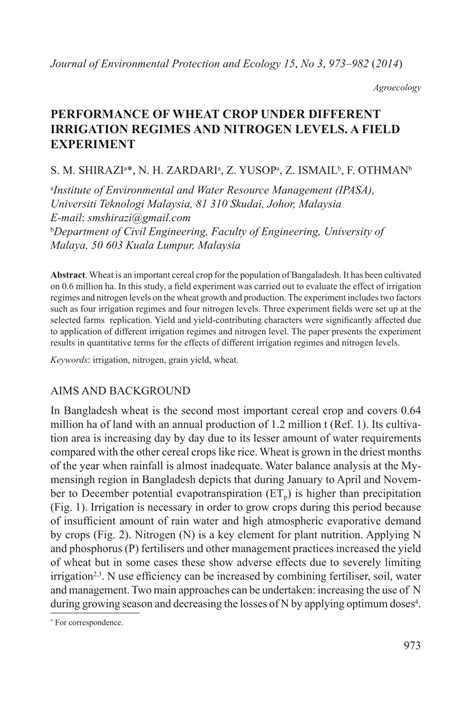 (PDF) Effect of Irrigation Regimes and Nitrogen Levels on the Growth and Yield of Wheat