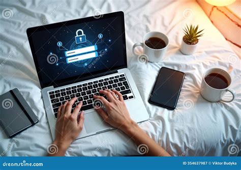 Person Types On Laptop Keyboard Login Password Fields On Screen Display Concept Of Cyber