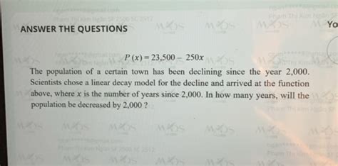 The Towns Population Is Modeled By The Linear Decay Function Px 23