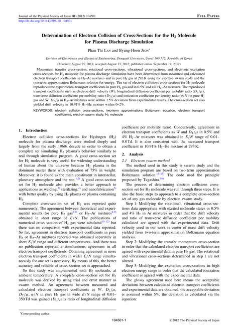 Pdf Determination Of Electron Collision Of Cross Sections For The H2