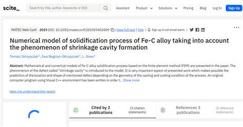 Citation Report Numerical Model Of Solidification Process Of Fe C