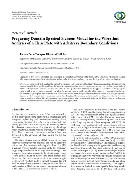 Pdf Frequency Domain Spectral Element Model For The Vibration Analysis Of A Thin Plate With
