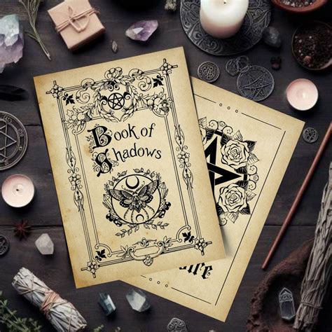 Four Unique Grimoire Bos Front Covers Witchcraft Printable Pages Book Of Shadows Title Pages