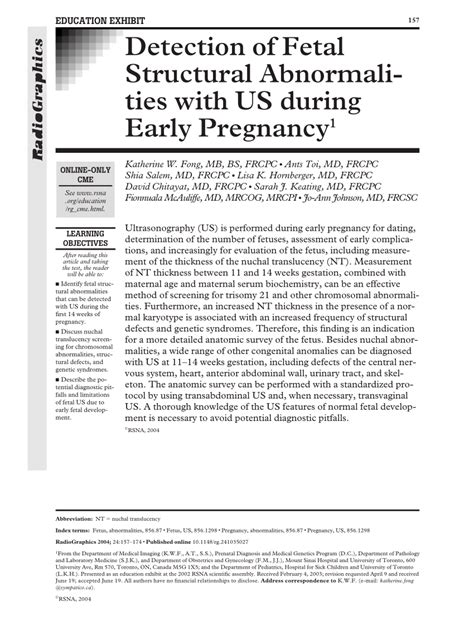 Pdf Detection Of Fetal Structural Abnormalities With Us During Early Pregnancy1