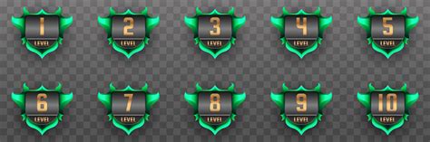 판타지 그린 및 골드 테마 게임 Gui 게임 Ui 디자인을 위한 레벨 업 배지 3차원 형태에 대한 스톡 벡터 아트 및 기타