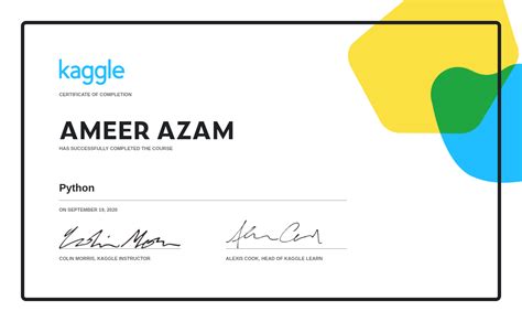 ameer azam completed the python course on kaggle