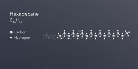 Hexadecane Molecule 3d Rendering Flat Molecular Structure With Chemical Formula And Atoms Color