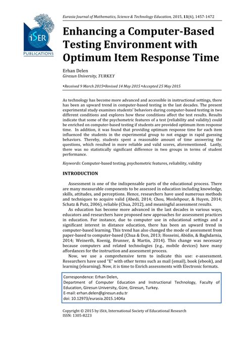 Pdf Enhancing A Computer Based Testing Environment With Optimum Item Response Time