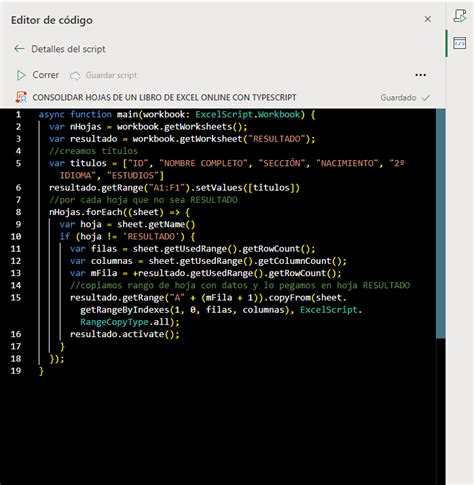 consolidar hojas de un libro de excel online con typescript excel signum