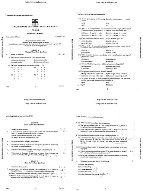 Btech Cse 6 Sem Computer Graphics 2015 Pdf