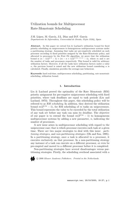 Pdf Utilization Bounds For Multiprocessor Rate Monotonic Scheduling