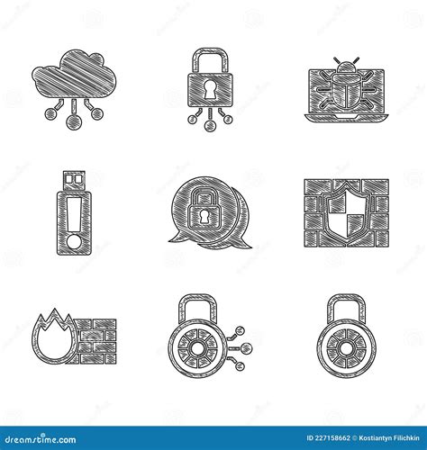 Set Cyber Security Safe Combination Lock Shield With Brick Wall Firewall Usb Flash Drive