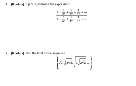 solved 1 [8 points] if p 1 evaluate the expression