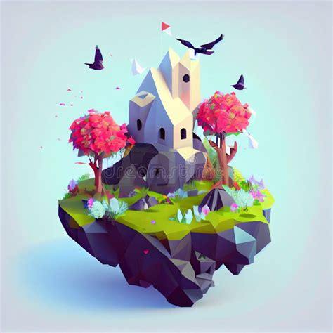 single island 3d renderer fantasy game stock illustration