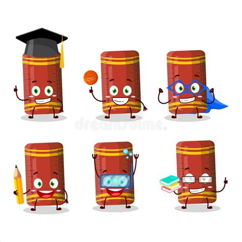 School Student Of Red Ruler Cartoon Character With Various Expressions