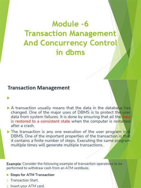 Module 6 Transaction Management In Dbms Pdf Database Transaction Acid