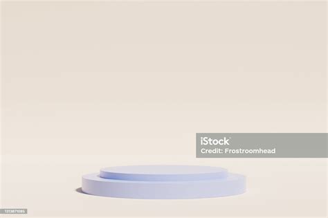 베이지 색 배경에 제품 이나 광고에 대 한 블루 연단 또는 받침대 최소한의 3d 그림 렌더링 단일 이미지에 대한 스톡 사진 및 기타 이미지 Istock