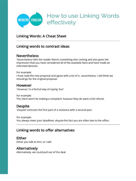 Linking Words Cheat Sheet 1 Pdf