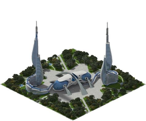 Futuristic Game Architecture In Isometric Projection Stock Illustration