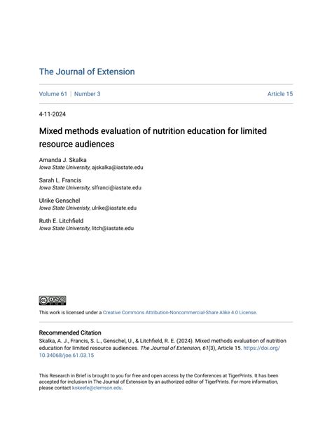 Pdf Mixed Methods Evaluation Of Nutrition Education For Limited