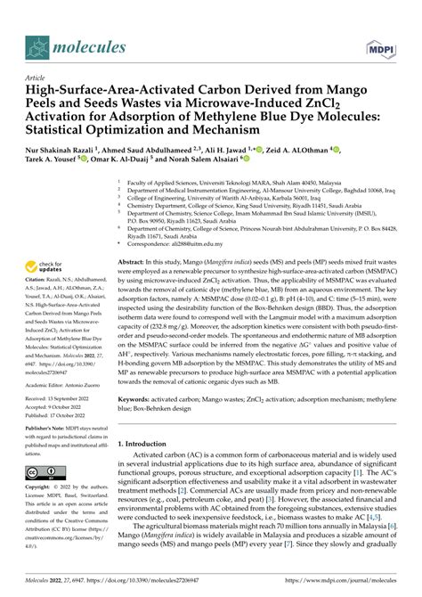 Pdf High Surface Area Activated Carbon Derived From Mango Peels And