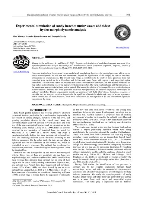 Pdf Experimental Simulation Of Sandy Beaches Under Waves And Tides Hydro Morphodynamic Analysis