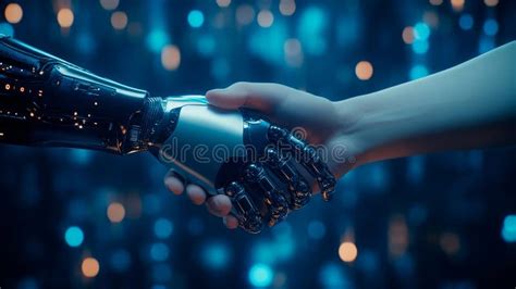 The Handshake Between Humans And Robots Symbolizes Collaboration And Unity In Technology Stock