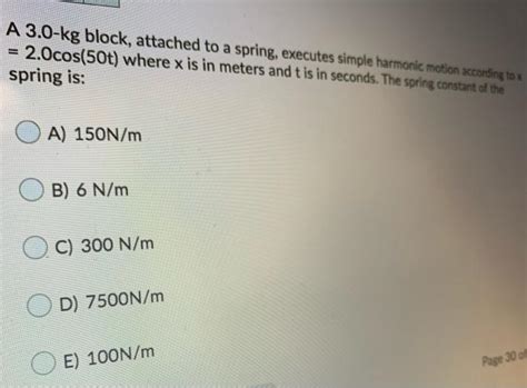 solved a 3 0 kg block attached to a spring executes simple