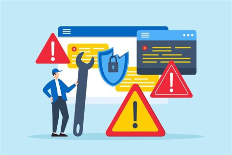 Flat Illustration Of It Professional Fixing Data Breach Alert On Virtual Interface With Critical